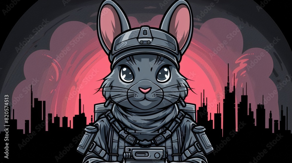 Cartoon bunny in combat suit illustration in modern format Stock ...