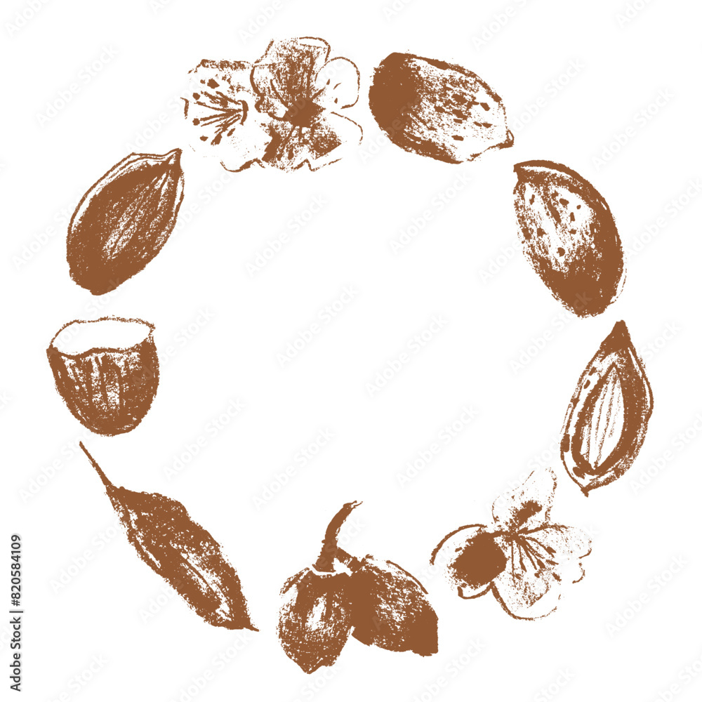 Nut wreath with almonds illustrations for banner background, packaging ...