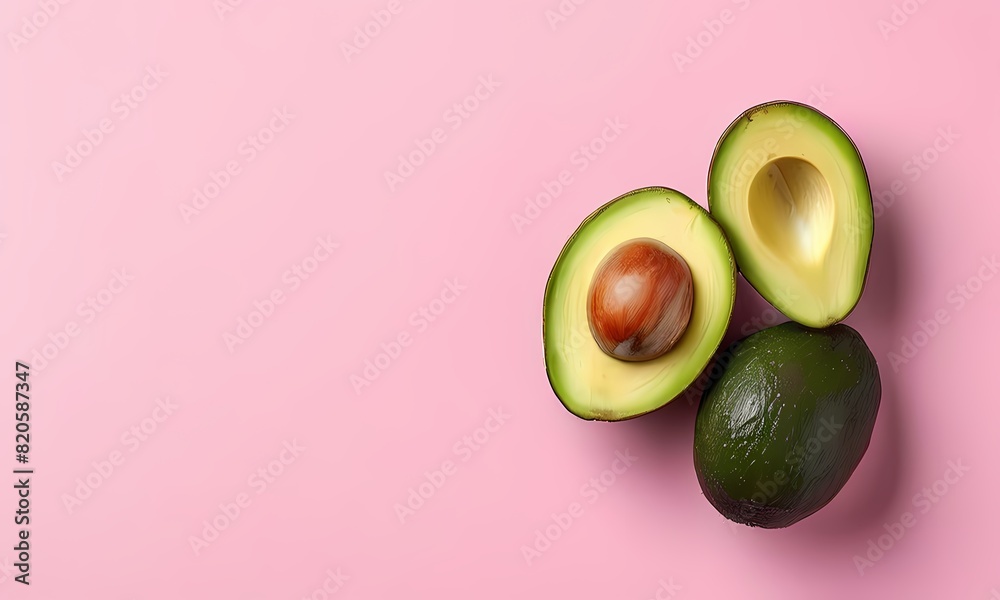 Avocados on a soft pink background copy space top view, Ai Generated ...