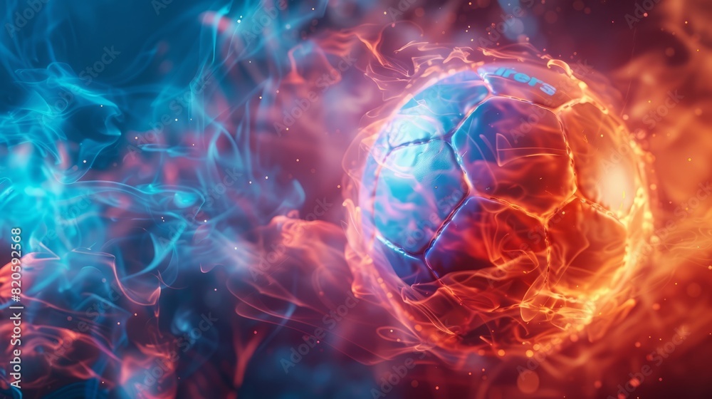 Fiery Soccer Ball In Goal In red and blue Flames, soccer ball in red ...