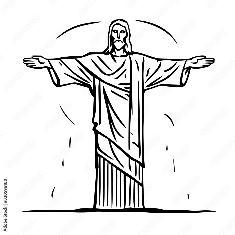 Black and White Drawing of Christ the Redeemer Statue doodle art Stock ...