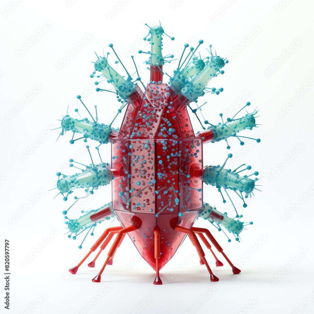 ภาพประกอบสต็อก Bacteriophage T4 3D of Virus that infects bacteria, with ...