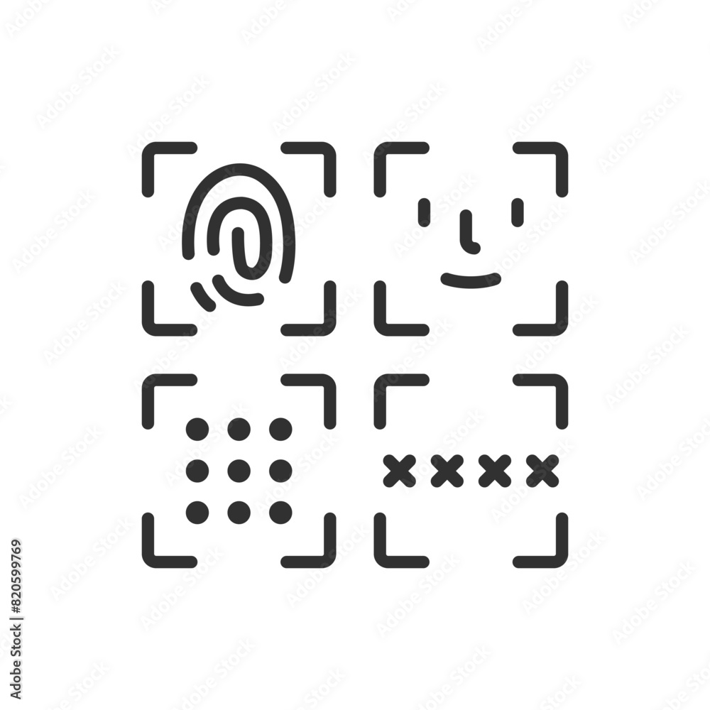 Types of security and authentication, linear icon. Protection and ...