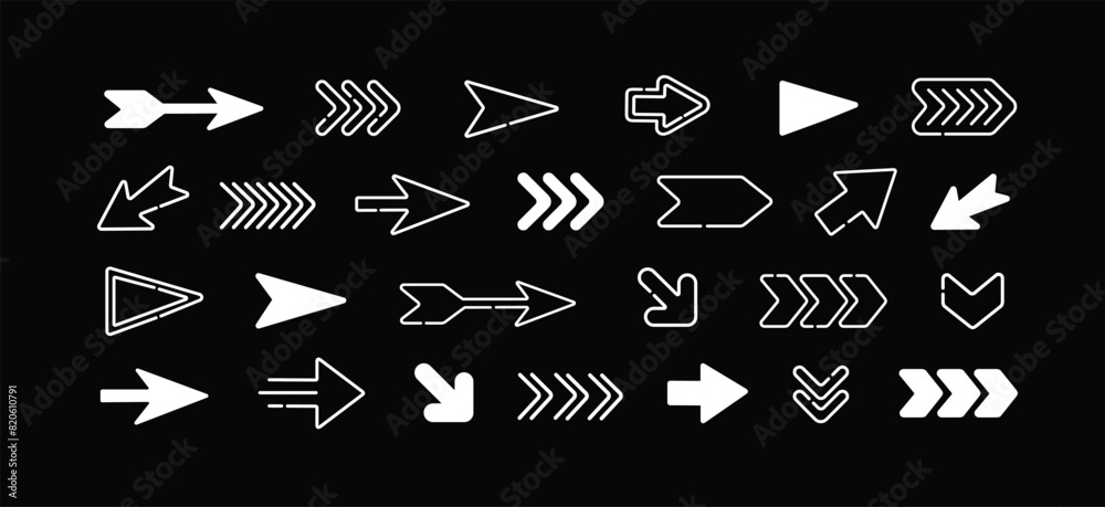 Minimalism Arrow icon set. Vector Arrow and Pointer white silhouette ...