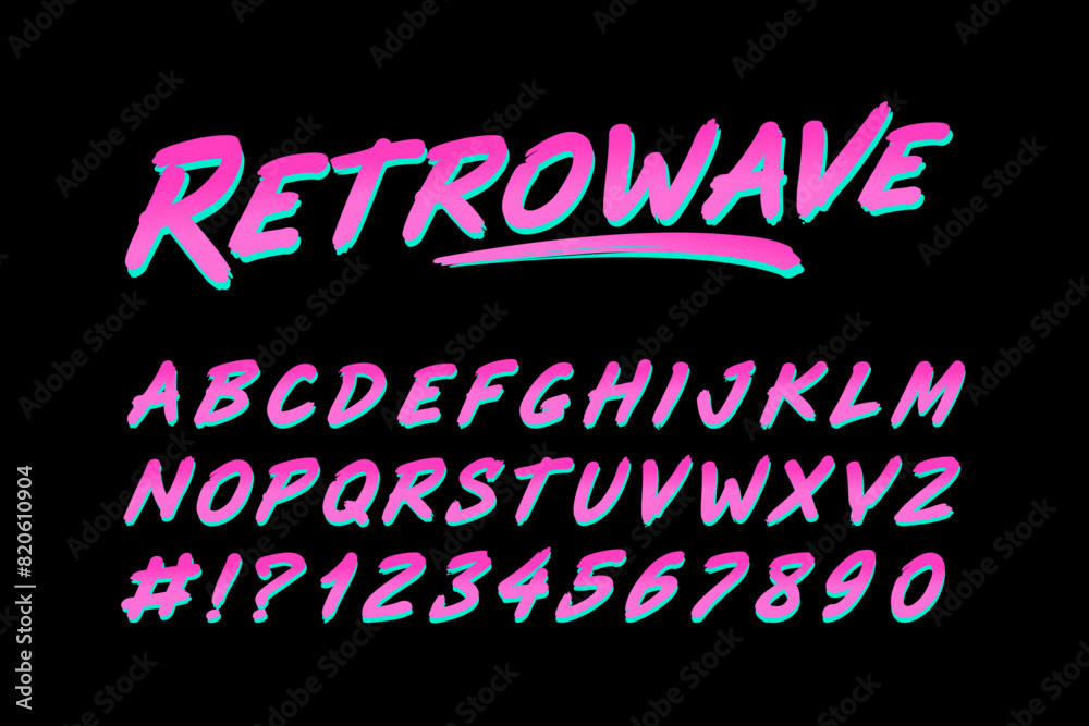 Perfect Retrowave 80s style font type of pink vector alphabet with ...