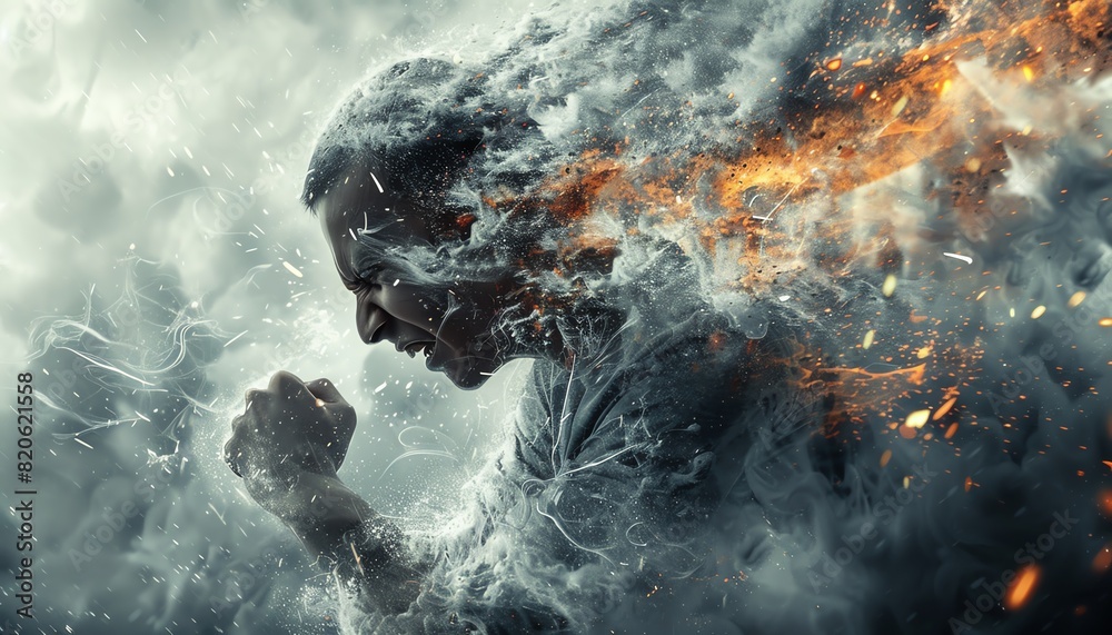 Exquisite detail of anger and stress captured in image, persons defiant ...