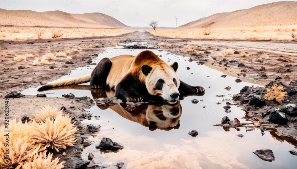 An anteater mirroring its silhouette in a serene water pool amidst a ...