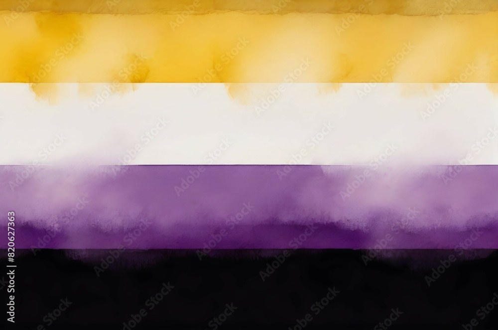 Painted non binary flag yellow white purple black stripes paint stains ...