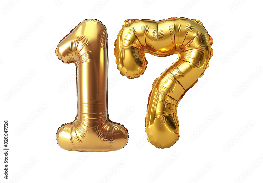 Numeral "17" Foil balloon png. number seventeen isolated transparent ...