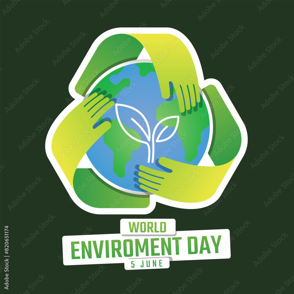 World Environment Day Green Hands Curve Tab Around Circle Globe World