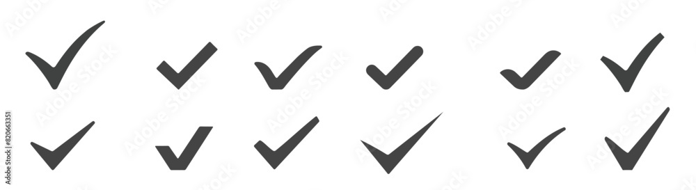 Approval check mark icon vector set, quality tick sign isolated white ...