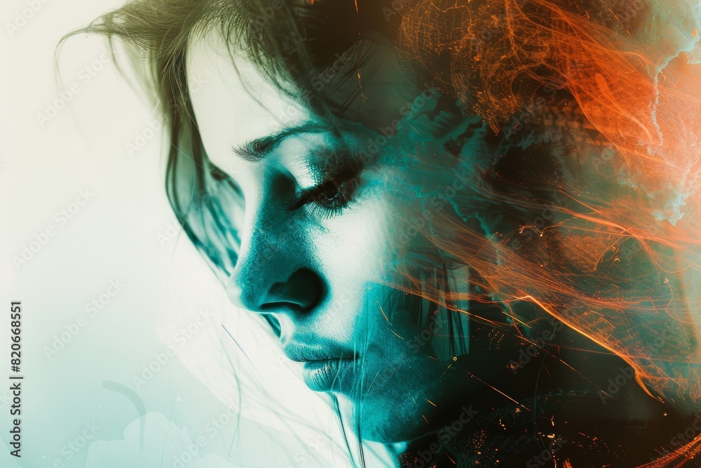 Young woman suffering from a severe depression/anxiety (color toned ...