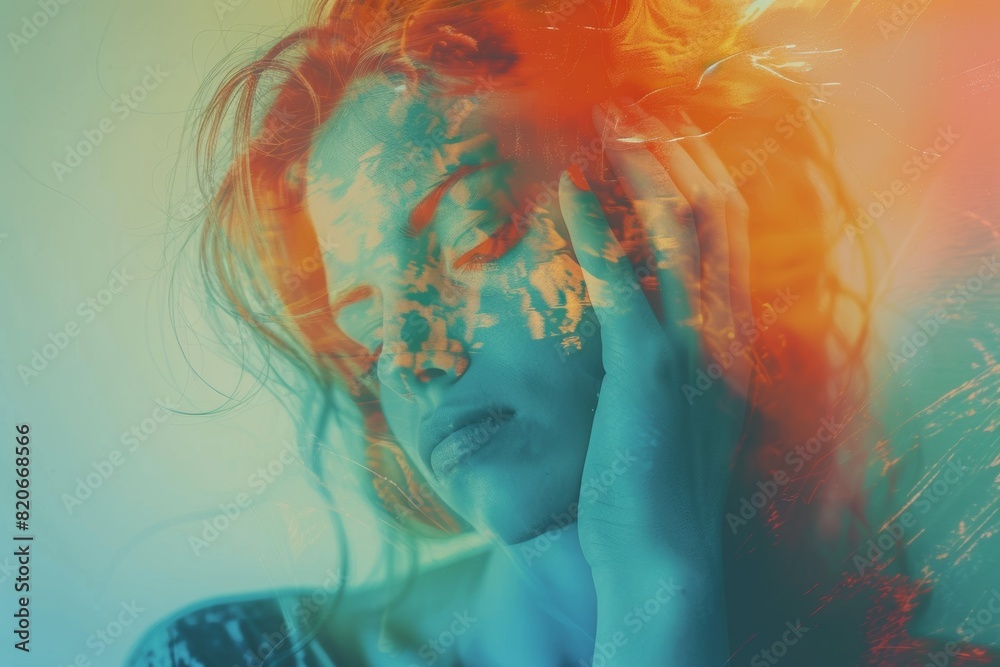 Young woman suffering from a severe depression/anxiety (color toned ...