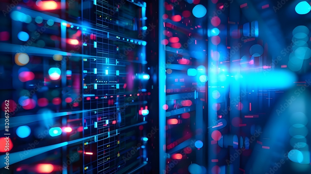 Abstract background of a data center, hardware server room, database in terminal storage, cloud ...