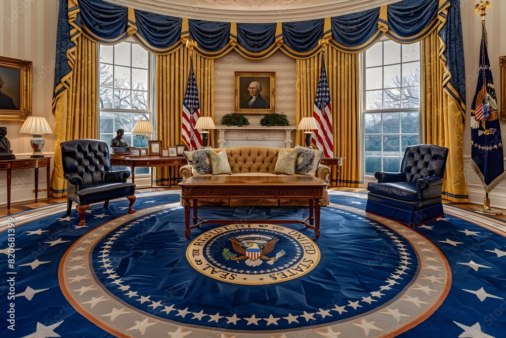 Iconic Oval Office with Digitally Rendered Presidential Seal,Capturing ...