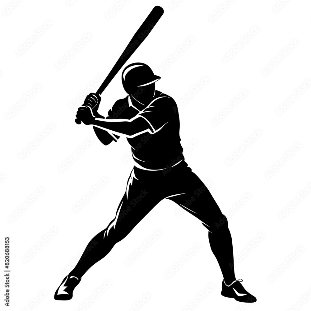 baseball player pose, vector silhouette, white background Stock Vector ...
