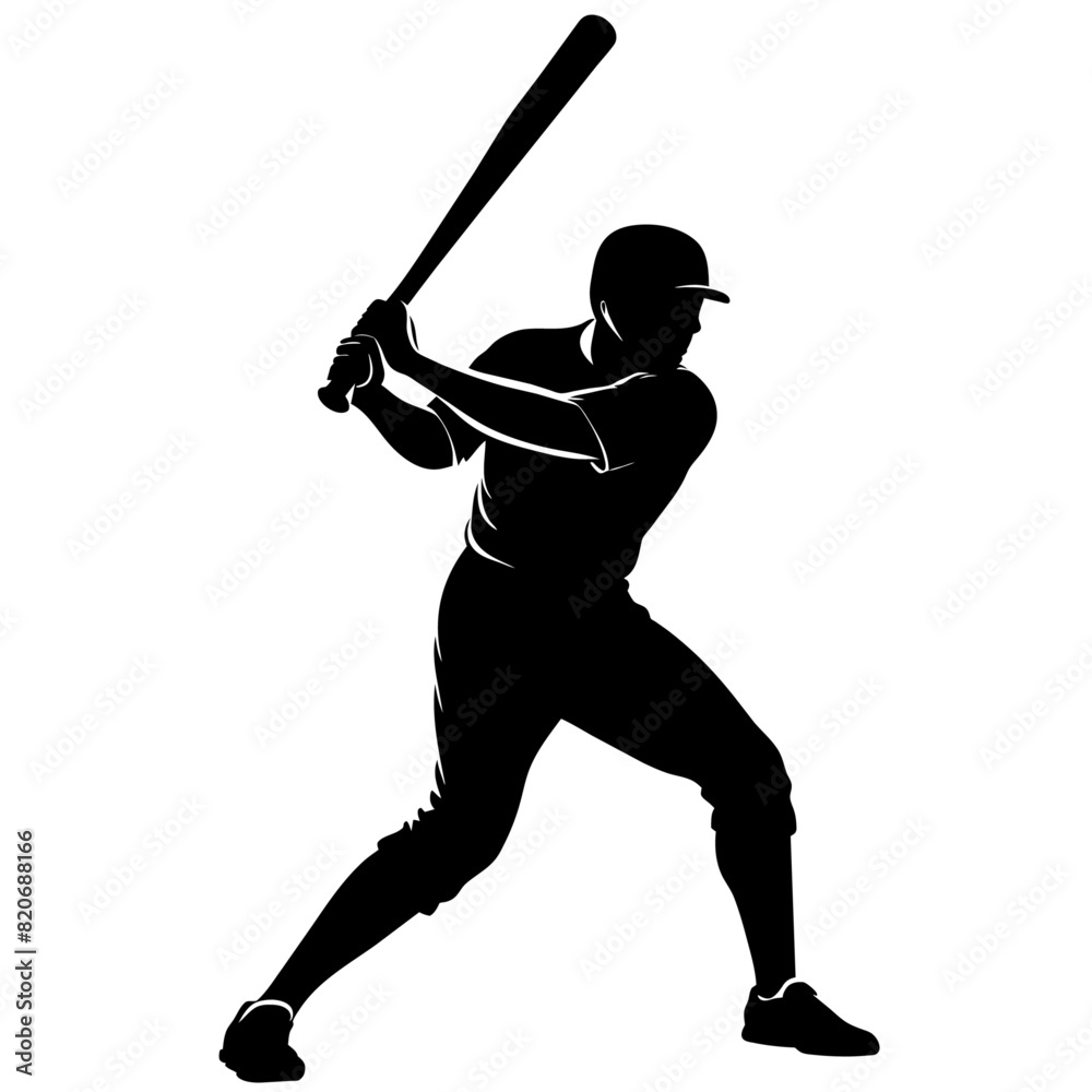 baseball player pose, vector silhouette, white background Stock Vector ...