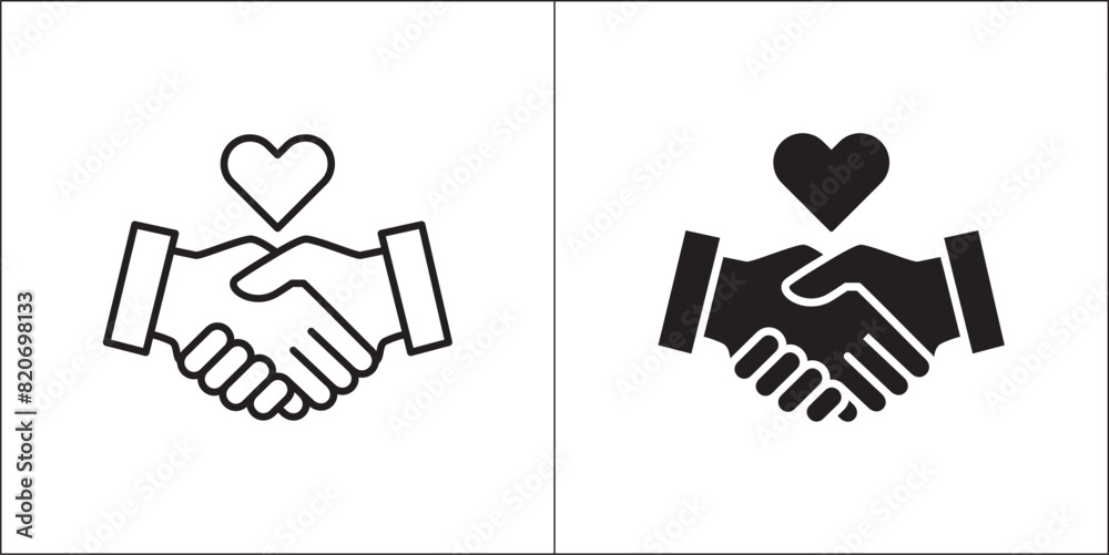 Handshake hands icon. Hand shake with love symbol. Icon for charity ...
