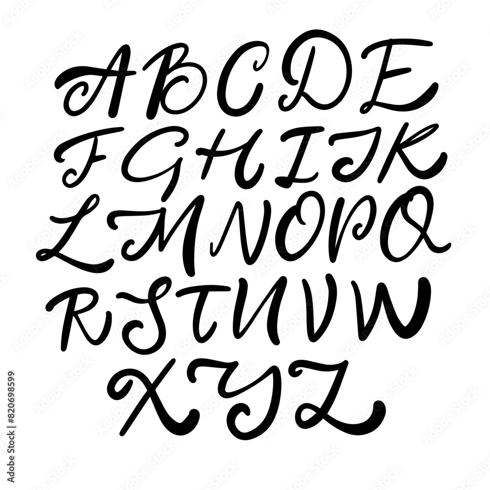 Elegant Handwritten Alphabet Font with Black Script Letters and ...