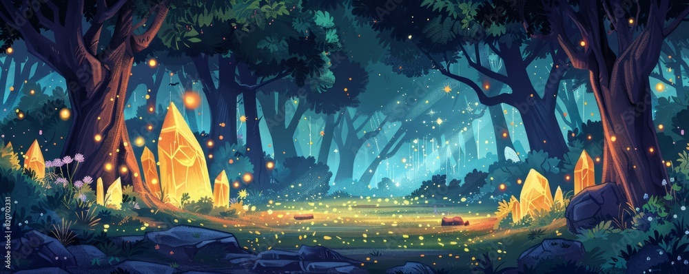 An enchanted glade hidden deep within a mystical forest, where faeries ...