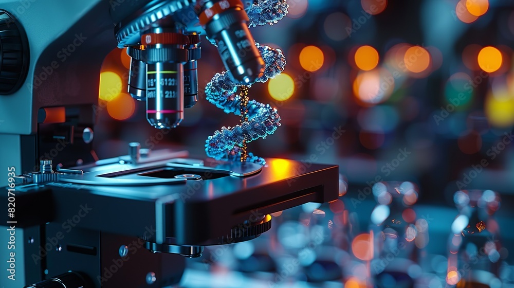 Science microscopic background, DNA strands magnified under a ...