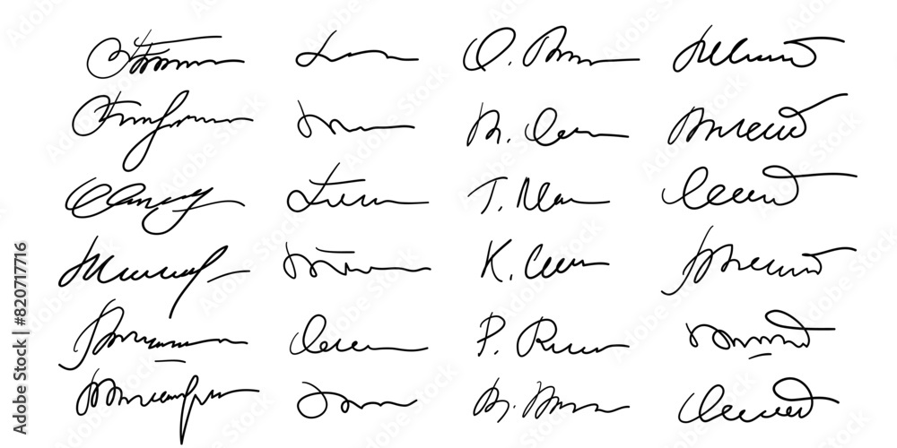 Set of different fake autographs and signatures, mimicking authenticity ...