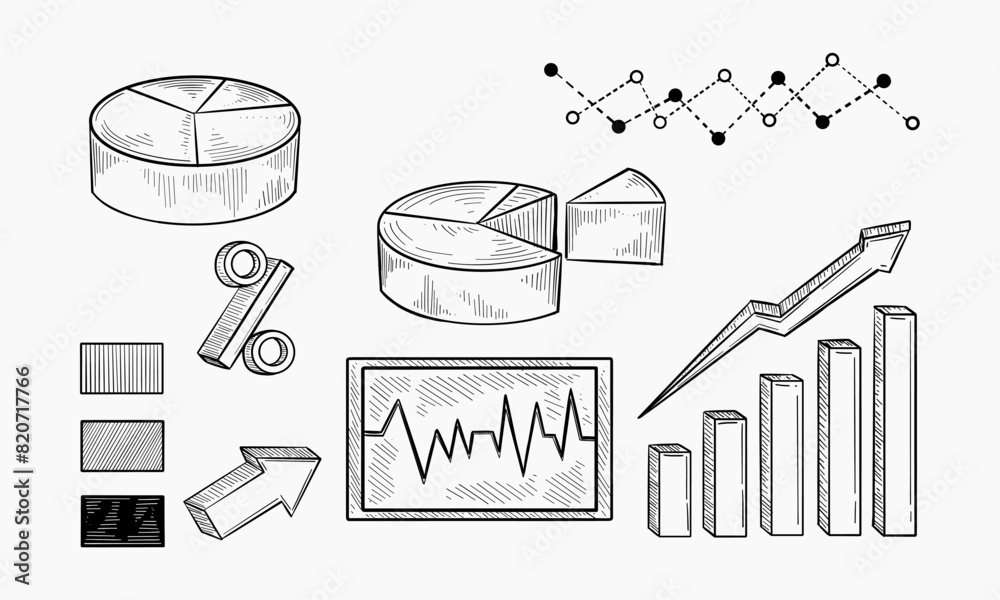 Doodle style charts, graphs, and plotting components illustration in ...