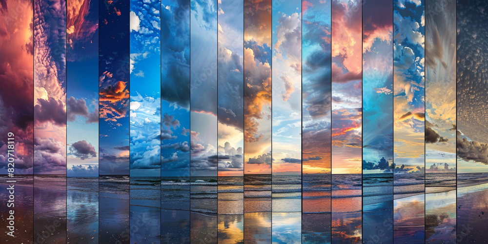 Sunset concept in different photos and time of day together with blue ...
