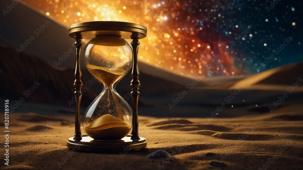 Hourglass hovering in space with ammonite fossil inside clock standing ...