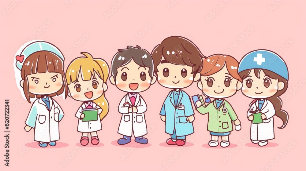 Chibi Art of cheerful medical staff performing their duties Stock ...