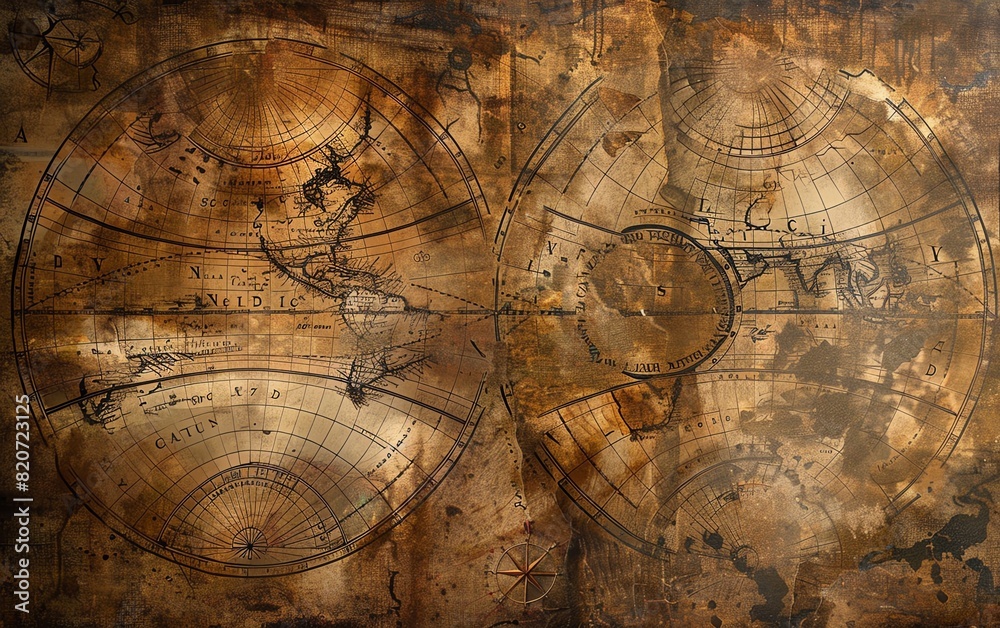 Mesmerizing vintage background featuring antique maps and compass ...