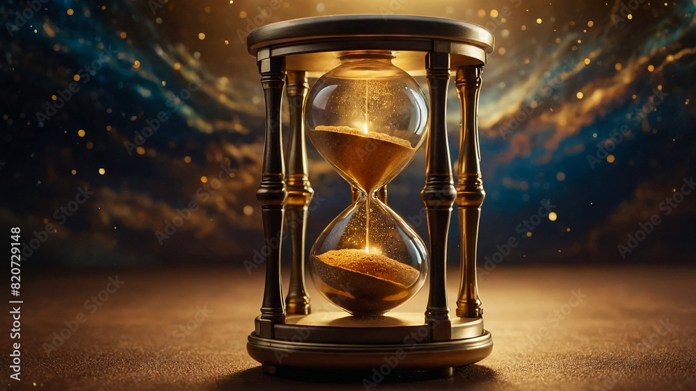 Hourglass hovering in space with ammonite fossil inside clock standing ...
