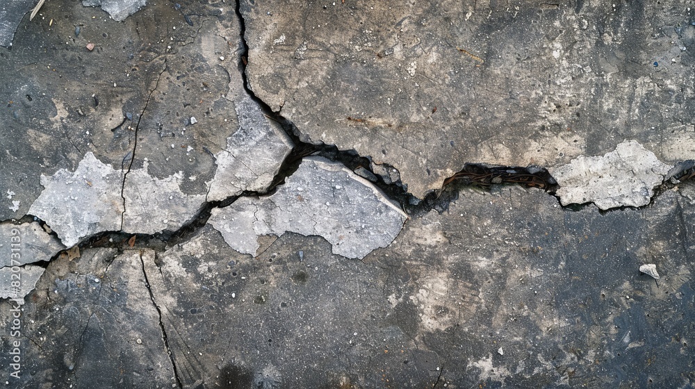 Top view of a frost heave crack splitting a factory concrete sidewalk ...