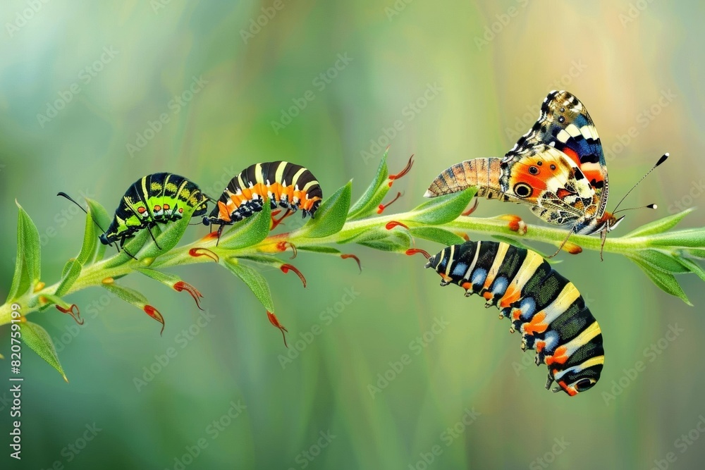 A Caterpillar Transforming into a Butterfly, Illustrating the Stages of ...