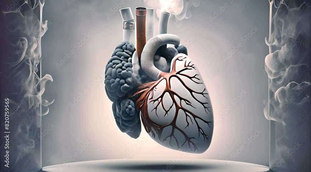Abstract 3d human heart emitting smoke from within, vividly ...