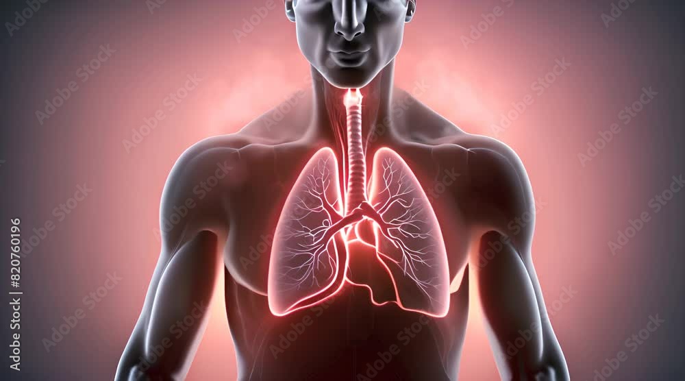 3D render of human lungs, featuring abstract visualization of pulmonary ...