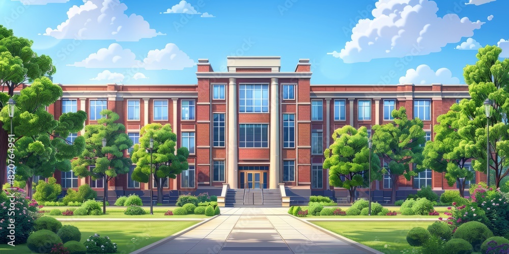 High school building in modern city. cartoon of educational institution ...