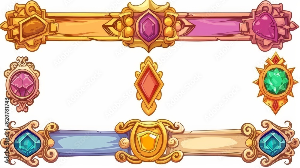 Border UI design for fantasy game interface element. Gold metal icon ...