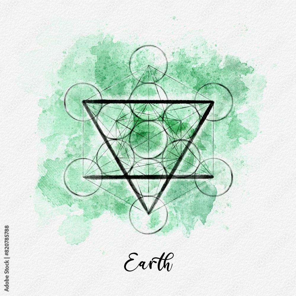 Watercolor alchemy symbol, line, triangle and circle symbols, earth ...