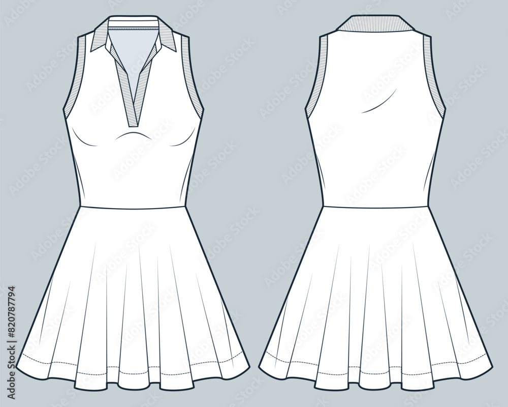 Polo Dress technical fashion illustration. Flare mini Dress fashion ...