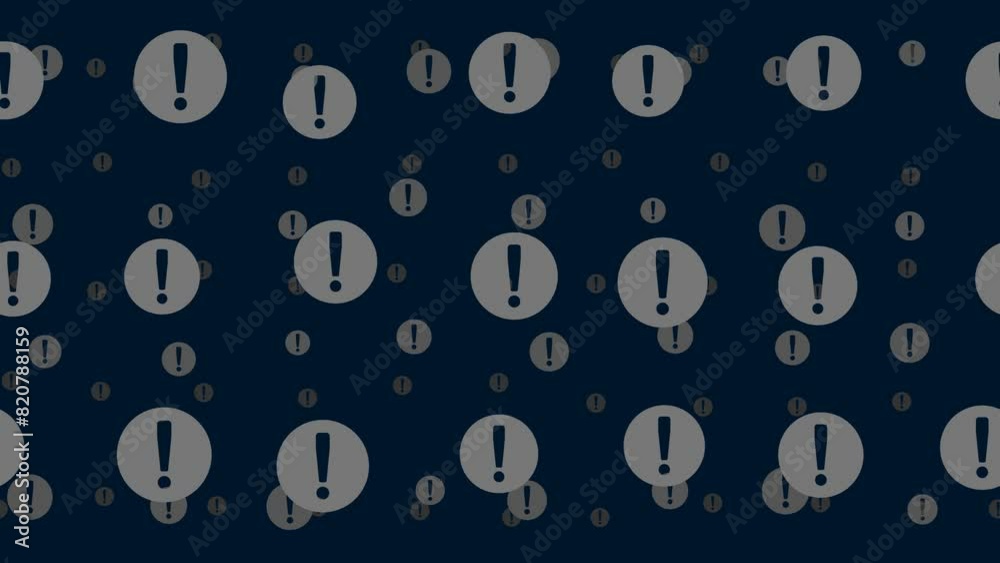 Attention symbols float horizontally from left to right. Parallax fly effect. Floating symbols ...