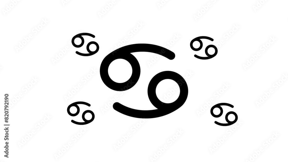 Zoom in and out animation the cancer zodiac symbol. Large black symbol ...