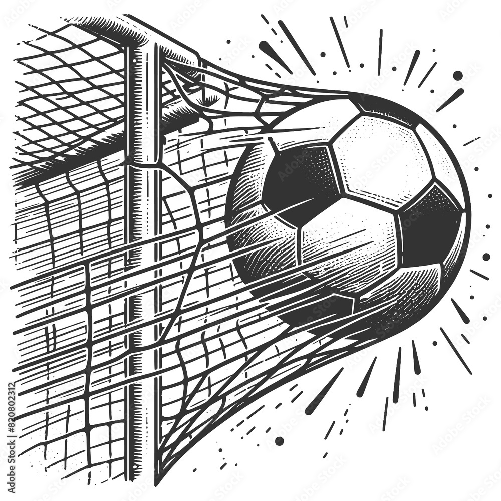 soccer football ball striking the back of the net, capturing the ...