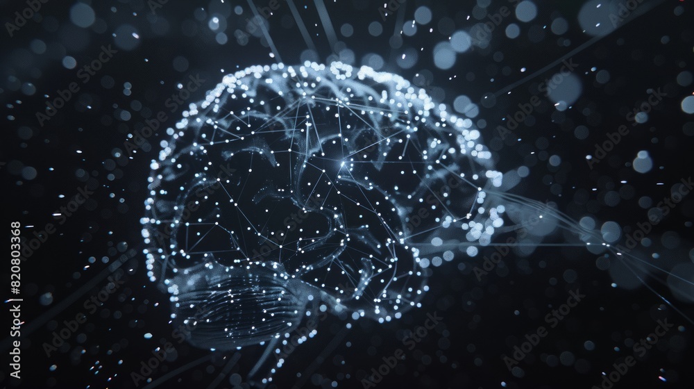 a modern high tech transparent 3d brain illustration with neural ...