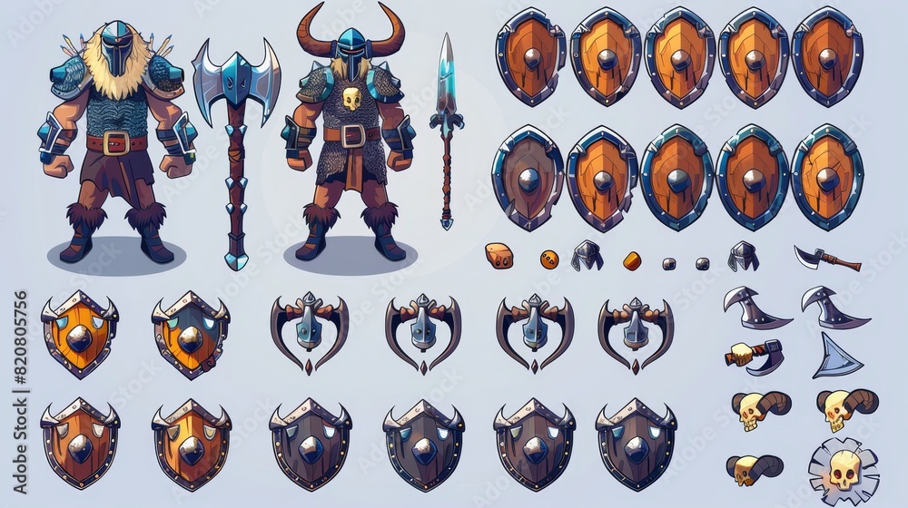 Ilustração do Stock: Viking walk cycle sequence with armor icons and ...