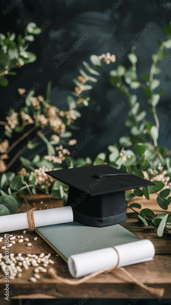 Elegant aesthetic invitation template for graduation, empty white blank ...