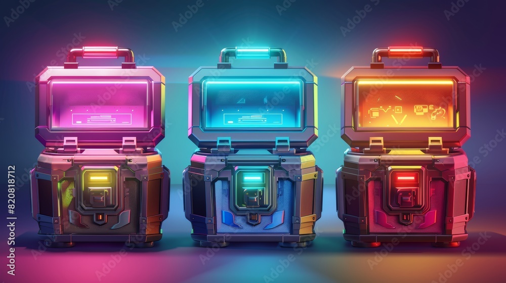 Póster Boxes with futuristic technology of future games, loot boxes ...