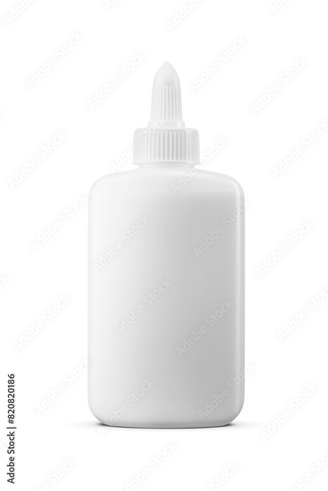 Front view of white school glue plastic bottle isolated. Transparent ...