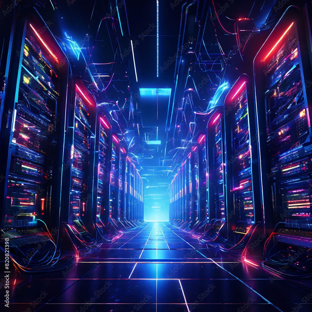 server room backdrop cluttered network cables glowing led lights ...