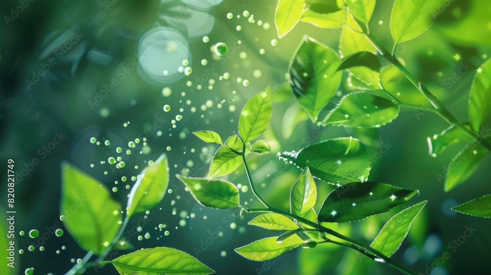 Carbon molecules morph into green leaves in this abstract illustration ...
